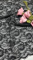 China 55 Inch Nylon Spandex Width Black Color Elegant Design Stretch Floral Corded Elastic Lace Fabric With Scallop For Fashion Women Clothing for sale