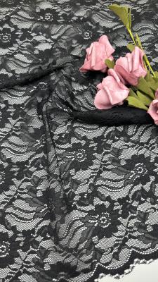 China 55 Inch Nylon Spandex Width Black Color Elegant Design Stretch Floral Corded Elastic Lace Fabric With Scallop For Fashion Women Clothing for sale