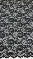 China 55 Inch Nylon Spandex Width Black Color Elegant Design Stretch Floral Corded Elastic Lace Fabric With Scallop For Fashion Women Clothing for sale
