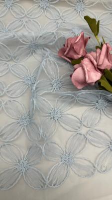 China 100% Nylon Full Width Light Blue Color Tulle Mesh Embroidery Fabric Sustainable for sale