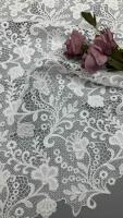China Full Width Chemical Embroidery Fabric In White Floral Patterns Corded Textures For Fashion Women Clothing for sale