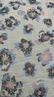 China Full Width Embroidery Fabric With Colorful Beaded Floral Patterns On 100% Rayon Ground Fabric For Fashion Evening Dress for sale