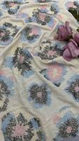 China Full Width Embroidery Fabric With Colorful Beaded Floral Patterns On 100% Rayon Ground Fabric For Fashion Evening Dress for sale
