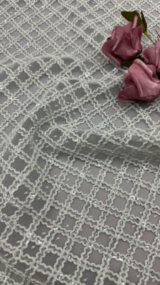 China Leafy Plaid Embroidery Durable And Elegant  Luxary Knit Embroidery Fabric Lace Fabric Wedding Birthday Occasions Sequin Plaid Fabric for sale