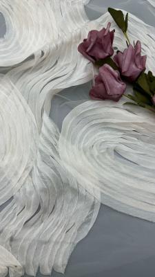 China Luxary White Pleated Fabric Durable and Elegant Luxary Pleated Embroidery Fabric  Wedding Birthday Occasions Hight Quality for sale