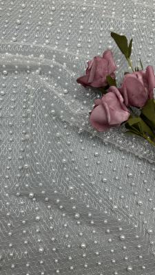 China Viscose Cotton Leafy Lace Beaded Embroidery Fabric for Home Textile for sale