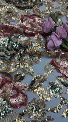 China Leafy Sequin Embroidery Fabric Durable And Elegant Colorful Sequin Embroidery Lace for sale