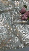 China Leafy Sequin Embroidery Lace  Fabric Durable and Elegant Luxary  Fabric Wedding Party Occasions Sequin Embroidery Fabric for sale