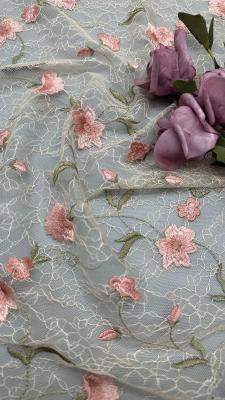 China Leafy Embroidery Lace Fabric Floral Elegent 100% Cotton For Dress for sale