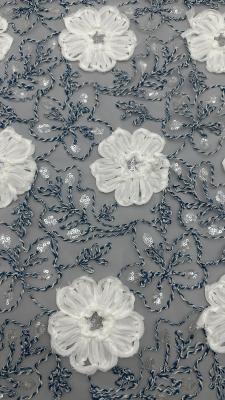 China Corded Sequin Lace Elegent Wedding Embroidery Fabric for Wedding Gowns for sale