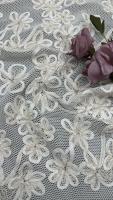 China Luxury Corded Embroidered Lace Fabric Leafy Embroidery Fabric for sale
