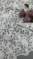 China Crochet Lace Fabric White Sequin Embroidered Lace Fabric Leafy Luxury Occasion Wedding Fabric for sale