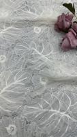China Embroiedered Lace Fabric White Breathe and Elegant Embroidered Mesh Leafy  Occasion Wedding Fabric for sale