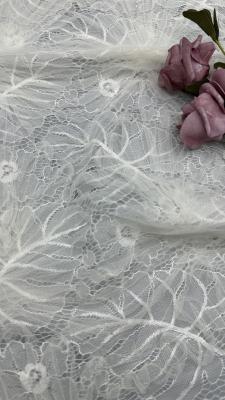China Embroiedered Lace Fabric White Breathe and Elegant Embroidered Mesh Leafy  Occasion Wedding Fabric for sale