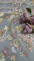 China Leafy Lace Sequin Embroidered Fabric 3D Floral Elegant And Breathe Luxury Occasion Fabric for sale