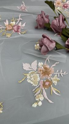 China 3D Floral Fabric Sequin Elegant And Breathe Mesh Lace Fabric Luxury Occasion Evening Fabric for sale