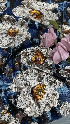China Floral Sequin Embroidered Lace Fabric Leafy 100% Polyester Customized New Collections for sale