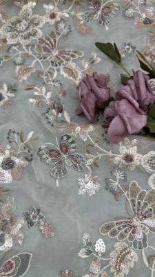 China Colorful Floral Sequin Embroidered Lace Fabric Decorative Mesh Leafy Customized for sale