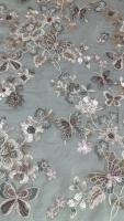 China Colorful Floral Sequin Embroidered Lace Fabric Decorative Mesh Leafy Customized for sale