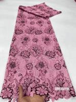 China Pink New Arrival Laser Embroiedered Lace Fabric Sexy Elegant Leafy Evening Occasion for sale