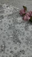 China Polyester Beaded Embroidery Fabric Sequin Lace Spandex White 100% Embroidered Lace Fabric for sale