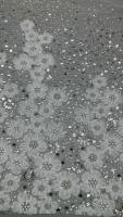 China Polyester Beaded Embroidery Fabric Sequin Lace Spandex White 100% Embroidered Lace Fabric for sale