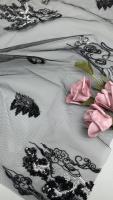 China Elegant Tulle Mesh Fabric Lightweight Sheer for Bridal Gowns Embroidered Lace Fabric for sale