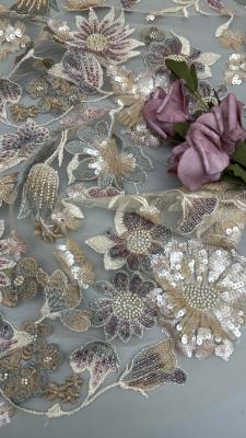 China Evening Dresses Polyester Beaded Embroidery Fabric Sequin Lace Spandex for sale