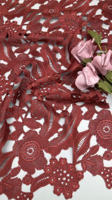 China Leafy Embroidery Lace Fabric Hollow up Breathe Elegant Red Color Lace Fabric for sale