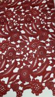 China Leafy Embroidery Lace Fabric Hollow up Breathe Elegant Red Color Lace Fabric for sale