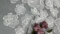 China Vintage Style Embroidered Lace Fabric 3D Floral White Tulle Lace for Bridal Wedding Projects for sale
