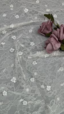 China White French Chantilly Lace Fabric Luxury Sequin Lace for Evening Gowns and Couture Designs for sale