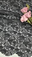 China Black Leafy Embroiedered Fabric with Laser irregular Edges Sheer Romantic Lace for Wedding Veils and Dresses for sale