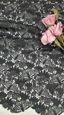 China Black Leafy Embroiedered Fabric with Laser irregular Edges Sheer Romantic Lace for Wedding Veils and Dresses for sale