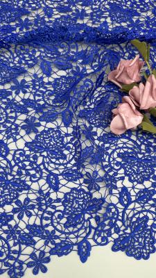 China High Quality Blue Embroidered Chantilly Fabric Lace Fabric Hollow-up Elegant For Ladies for sale