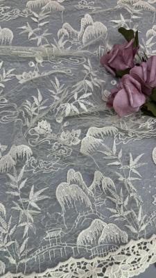 China Embroidered Leafy Elegant Floral Lace Fabric For Dressmaking Wedding Gowns Soft Lightweight for sale