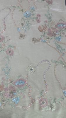China East Culture Leafy Sequin Floral Lace Fabric For Dressmaking Dinner Gowns Shining Fabric for sale