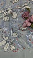 China Mesh Ground Leafy Sequins Lace Fabric for Elegant Breathe Dinner Gowns Shining Fabric for sale