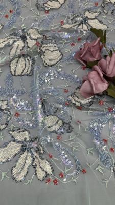 China Mesh Ground Leafy Sequins Lace Fabric for Elegant Breathe Dinner Gowns Shining Fabric for sale