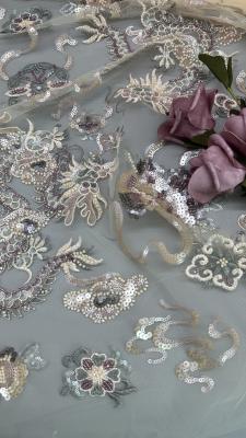 China Mesh Ground Sequin Embroieded Lace Fabric For Elegant Breathe Dinner Gowns Fabric for sale