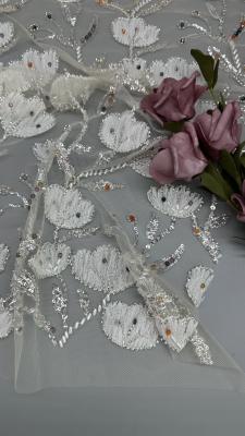 China Bead Luxury Leafy Mesh Ground Embroidered Sequin Fabric Floral  For East Culture Occasion for sale