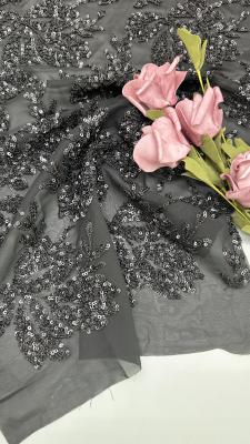China Black Shimmering Sequin Luxury Fabric For Gowns Body-Hugging Evening Embroidered Fabric for sale