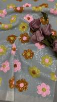 China 3D Floral Lace Sequin Luxury Fabric For Gowns Intricate Embroidery With Subtle Sparkle for sale