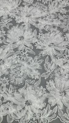 China White Floral Lace Fabric For Gowns Mesh Ground  Intricate Embroidery With Subtle Character for sale