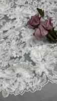 China White Floral Lace Fabric For Gowns Mesh Ground  Intricate Embroidery With Subtle Character for sale