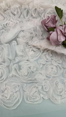 China White Floral Pleated Lace Fabric for Gowns Mesh Ground High Intricate Embroidery Wedding Dresses for sale