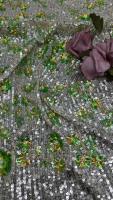 China Green And White Sequin Embroidered Fabric Lace Fabric New Collections for Garments Gowns for sale
