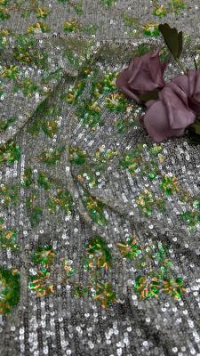China Green And White Sequin Embroidered Fabric Lace Fabric New Collections for Garments Gowns for sale
