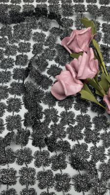 China Black Embroidered Metallic Lace Fabric Hollow-up Spark Shinning Breathe Wedding Dresses for sale