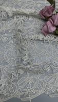 China 100% Polyester French Chantilly Lace Fabric For Garments Gowns Hollow-up White Color Wedding Dresses for sale